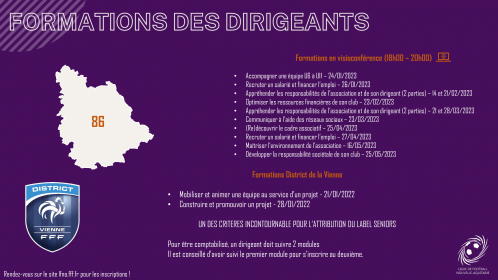 Informations formations dirigeants – DISTRICT DE LA VIENNE DE FOOTBALL